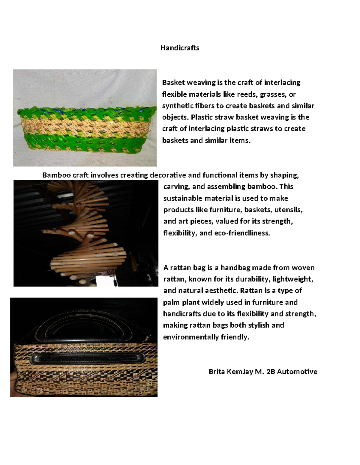 Handicrafts: Exploring Basket Weaving & Bamboo Craft Techniques - Studocu