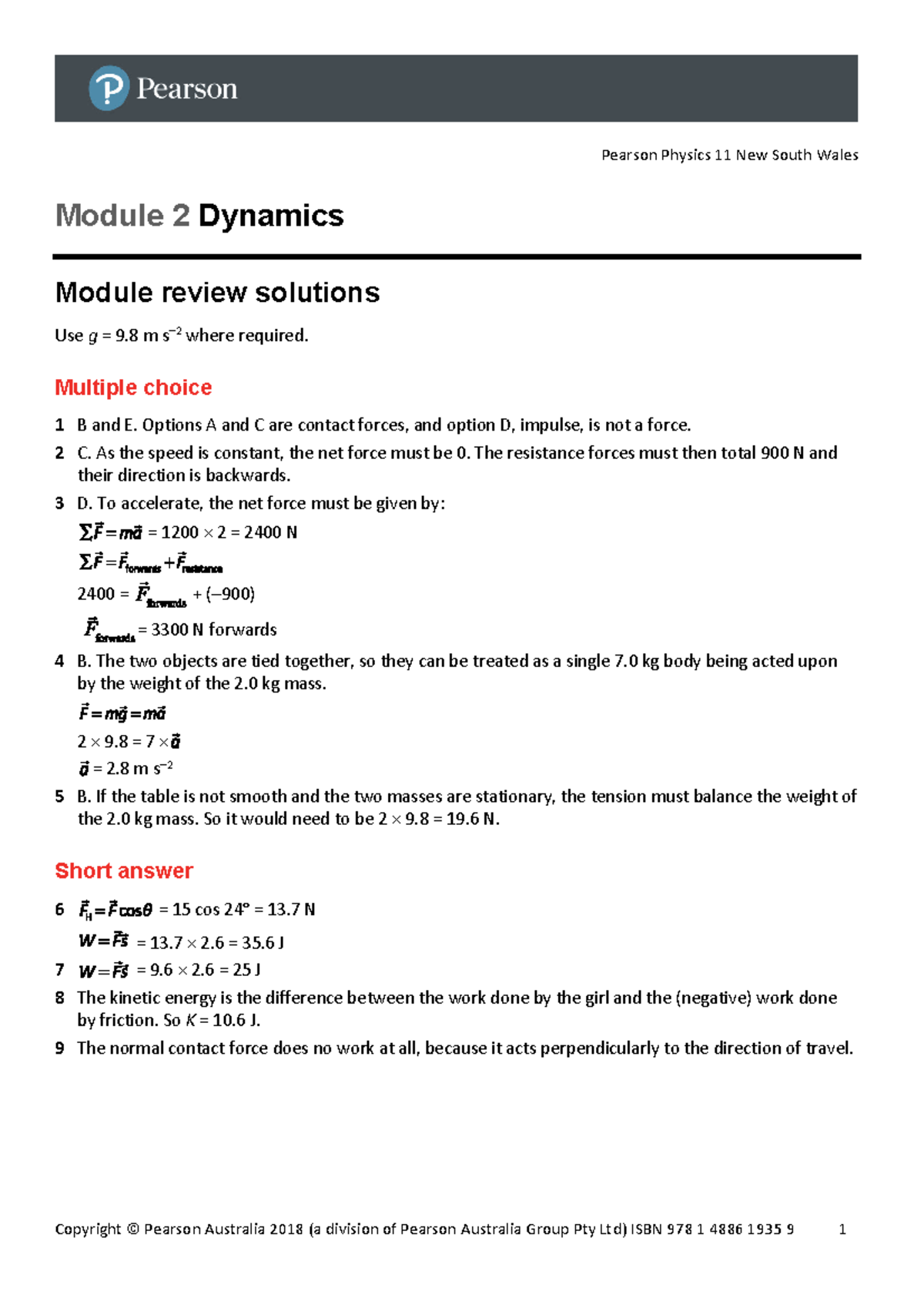 Module 2 Dynamics Review Solutions for Physics 11 (N.S.W) - Studocu