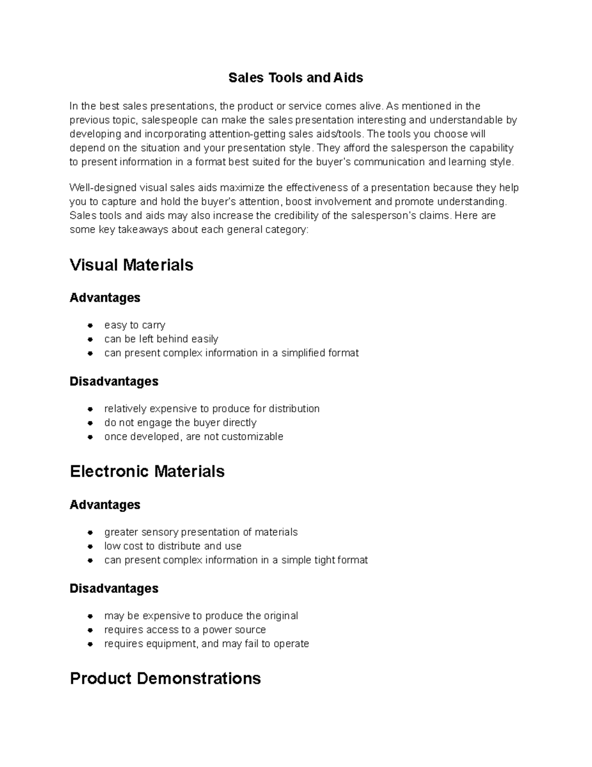 Sales Tools and Aids - As mentioned in the previous topic, salespeople ...