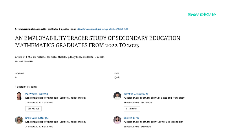 Employability Tracer Study of BSED Math Graduates (2022-2023) - Studocu