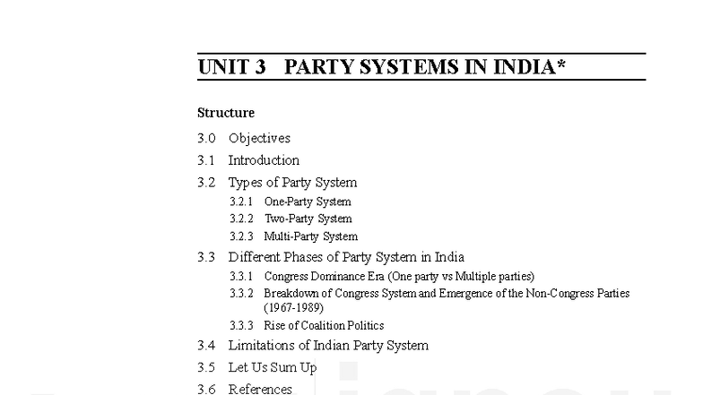 Political Parties and Party Systems in India: Unit 3 Overview - Studocu