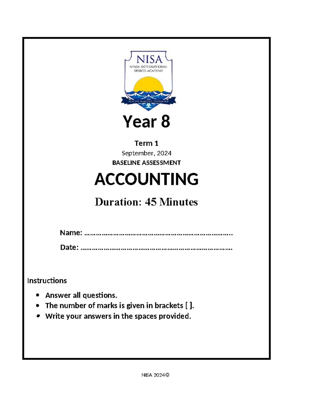 Year 8 ACC BLA3 Baseline Assessment Notes - September 2024 - Studocu