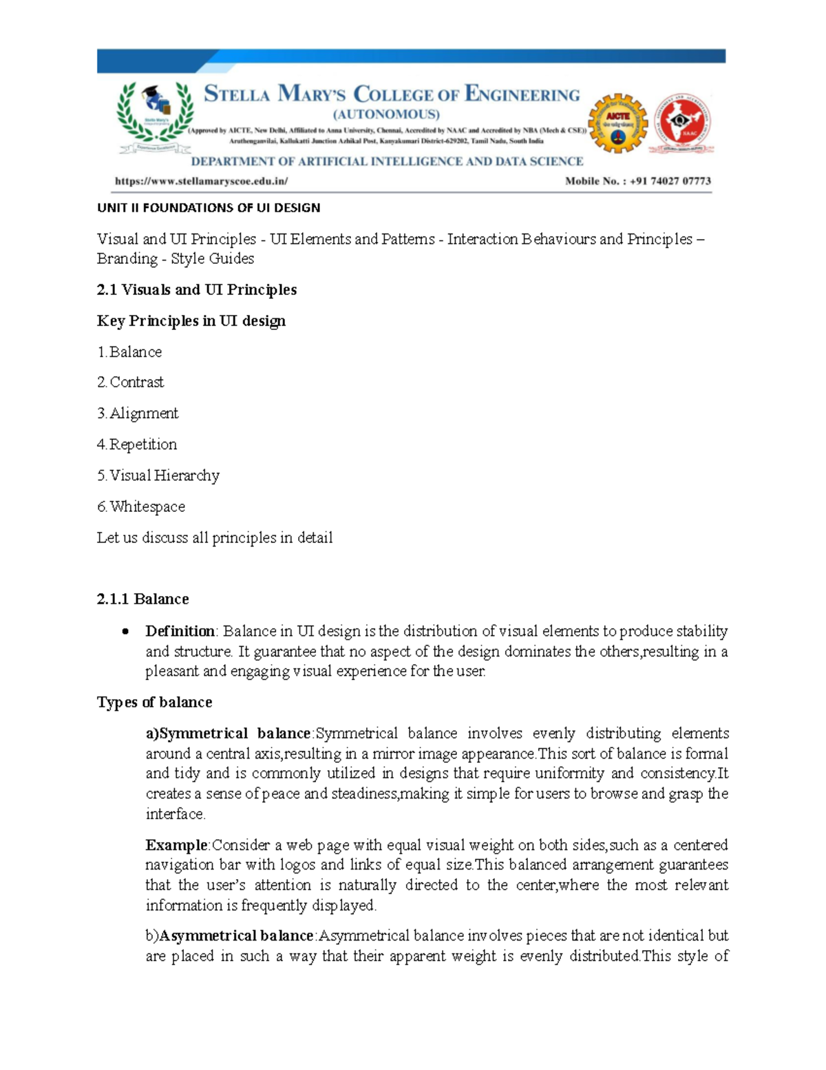 UI & UX Design Principles: Foundations of UI Design (Unit II) - Studocu