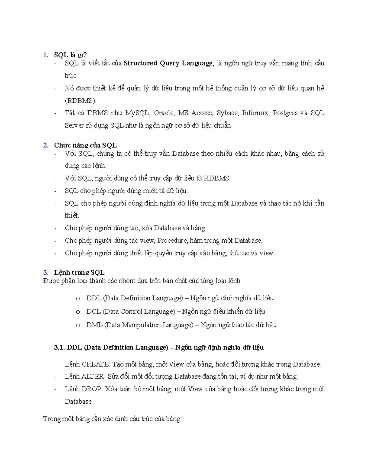 Giới thiệu về SQL: Ngôn ngữ Truy vấn Cơ bản - SQL Cơ bản - Studocu
