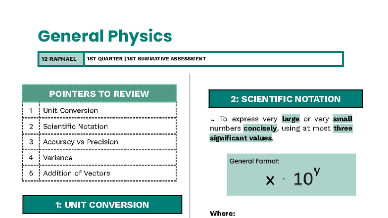General Physics 12: 1st Quarter Summative Assessment Review - Studocu