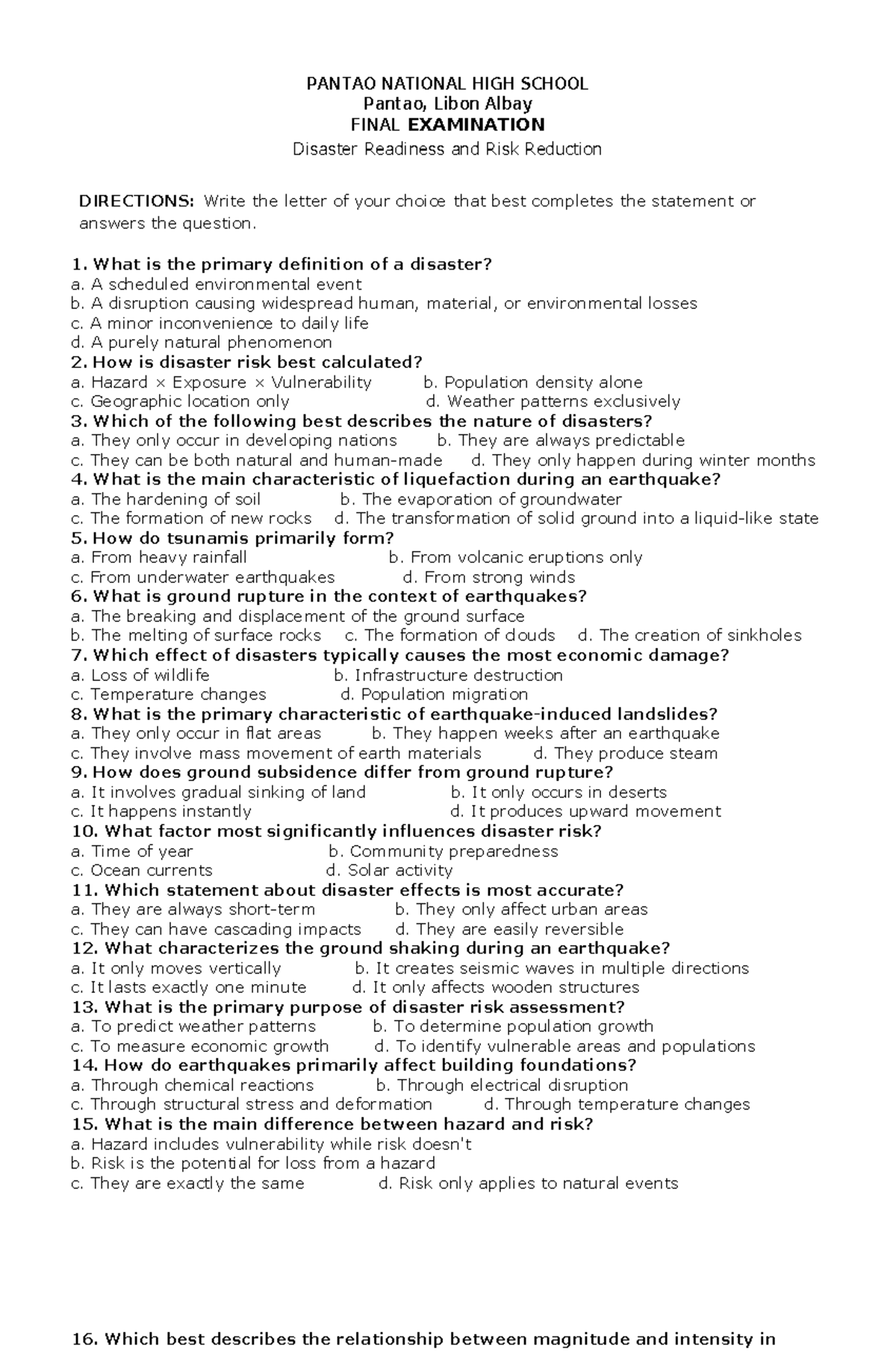 Final drrr - drrr - PANTAO NATIONAL HIGH SCHOOL Pantao, Libon Albay ...