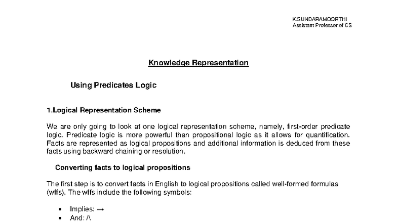 CS Knowledge Representation: Predicate Logic & Resolution Techniques ...