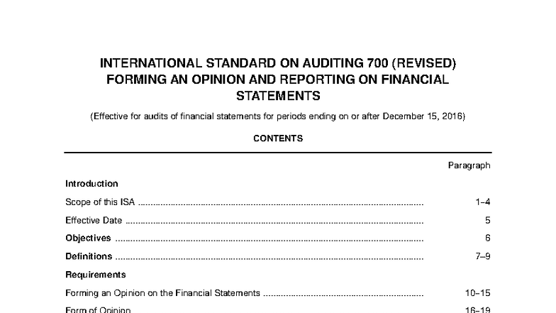 ISA 700 (Revised) - Forming an Opinion & Reporting on Financial Statements - Studocu