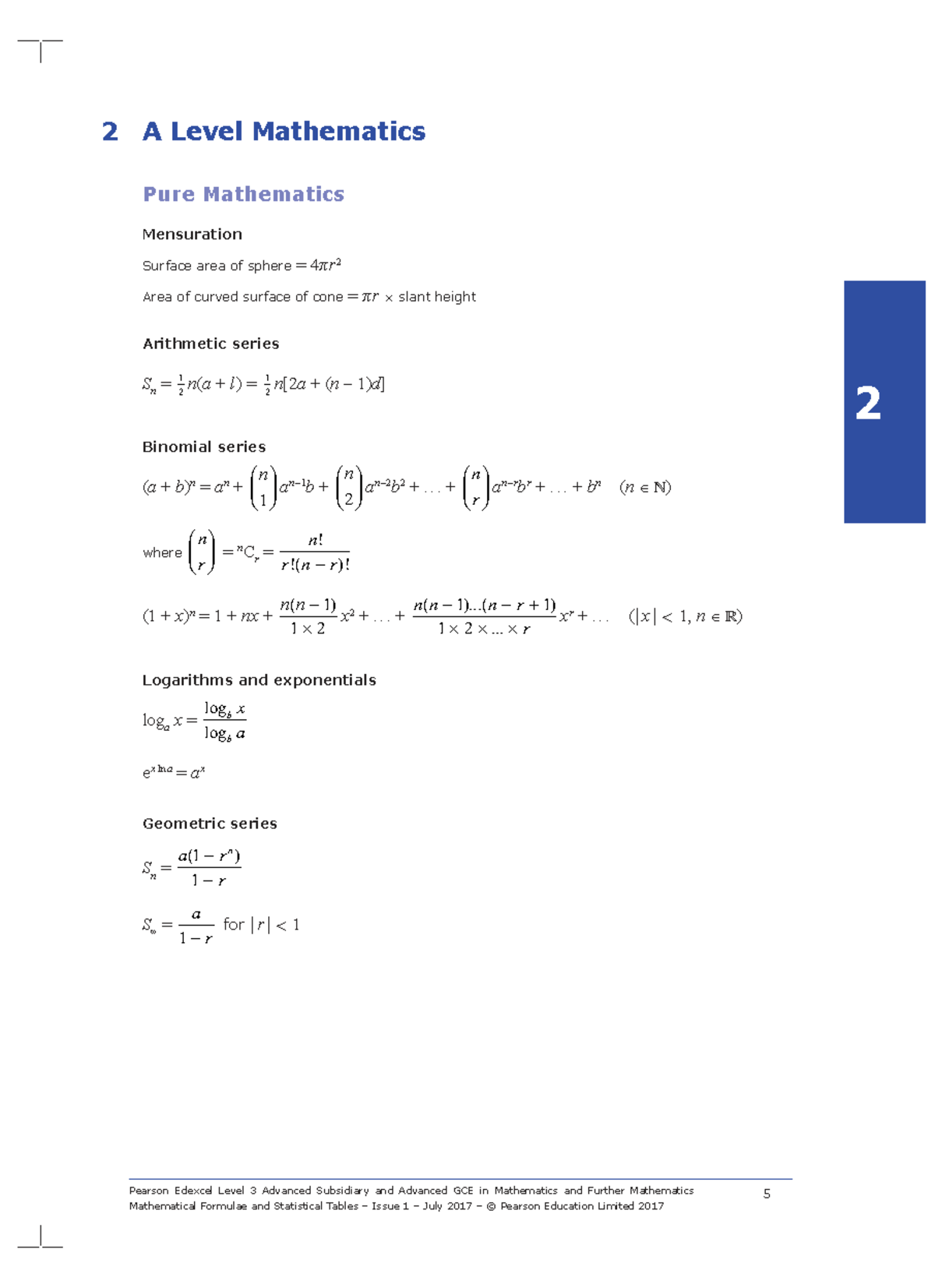 A Level Mathematics (NM) - Pure Mathematics Formulae & Tables Guide ...