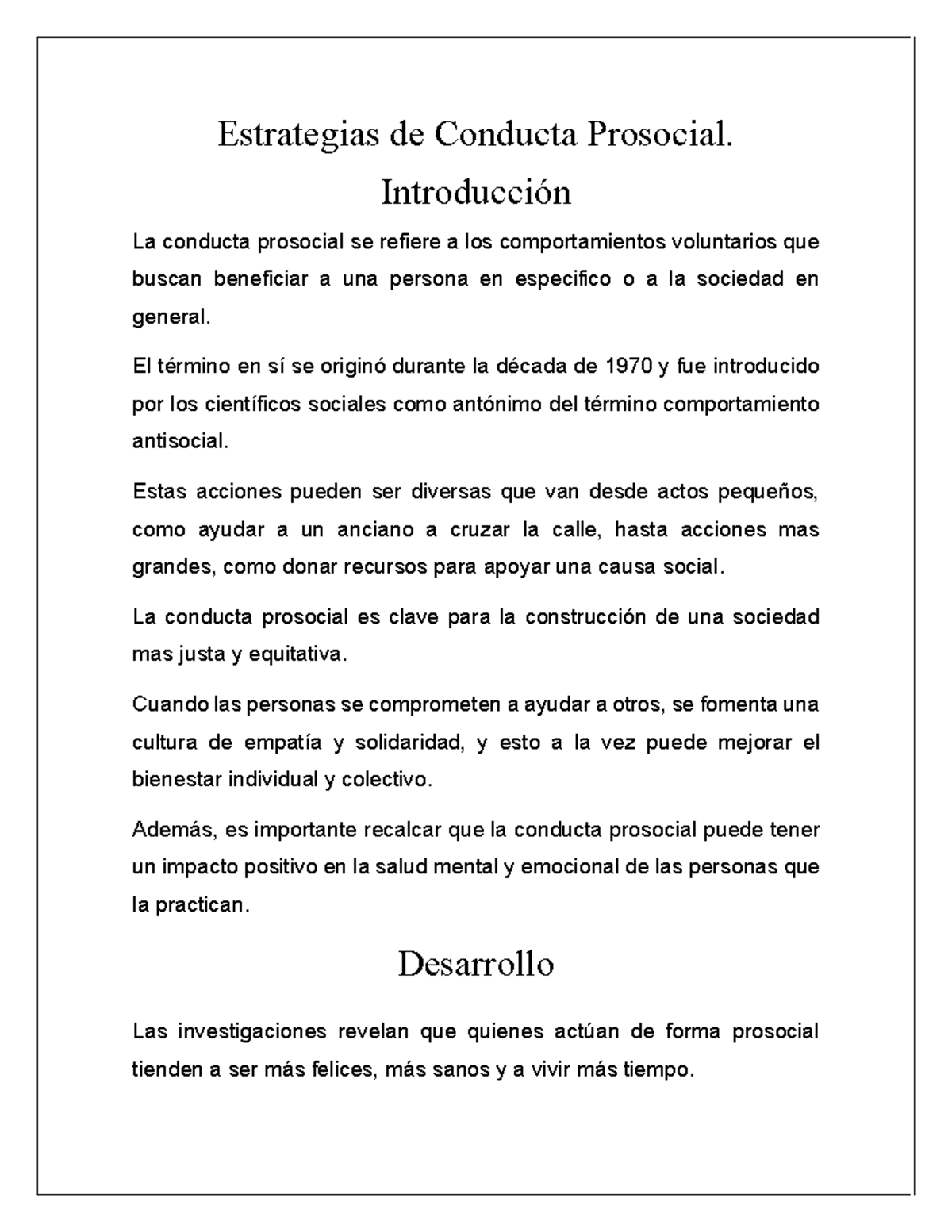 Estrategias de Conducta Prosocial: Ensayo y Desarrollo - Studocu