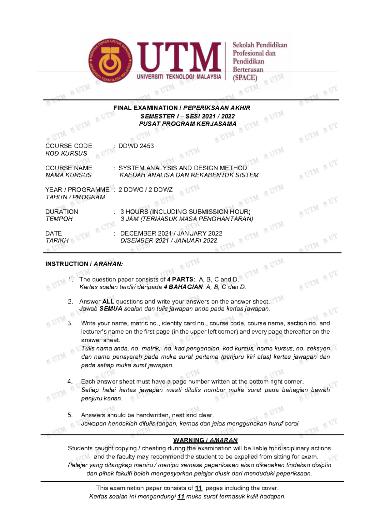 FINAL EXAMINATION DDWD 2453: SYSTEM ANALYSIS AND DESIGN METHOD - Studocu