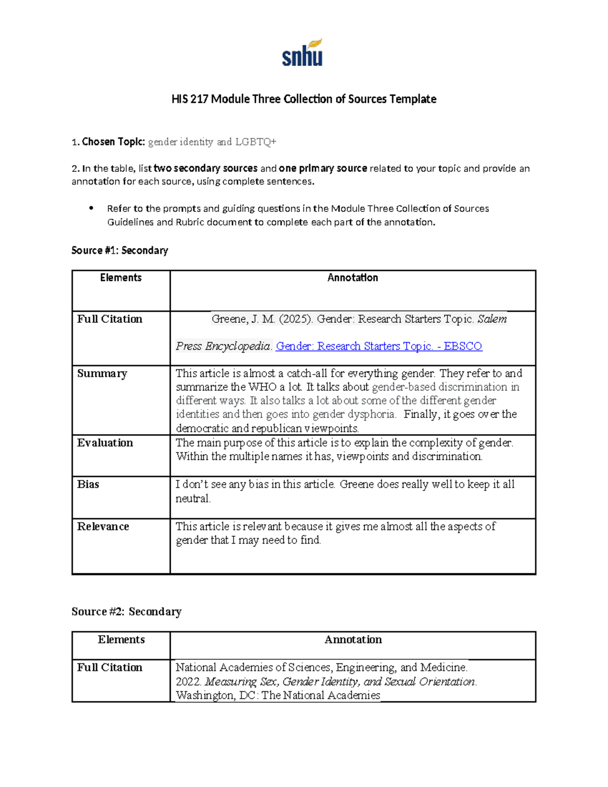 HIS 217 Module Three Annotated Sources on Gender Identity - Studocu