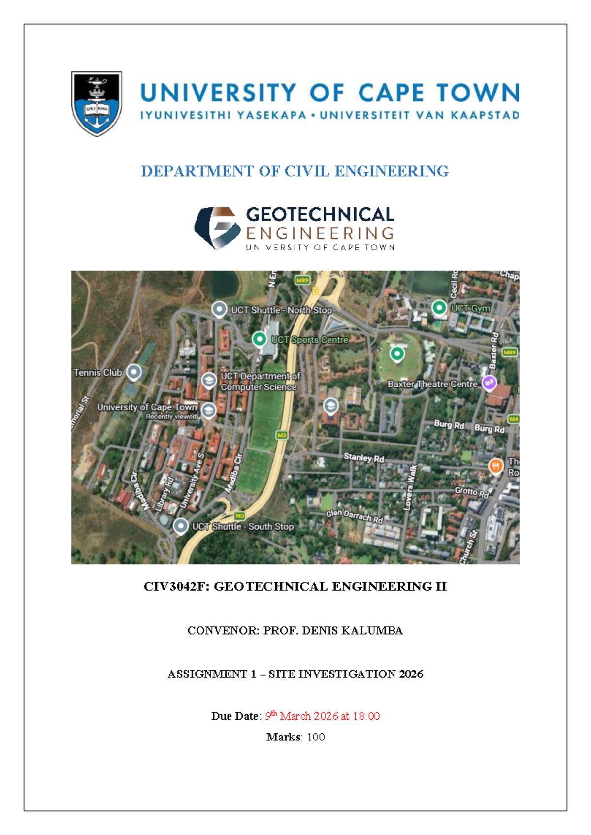 CIV3042F: Assignment 1 - Geotechnical Site Investigations 2026 - Studocu