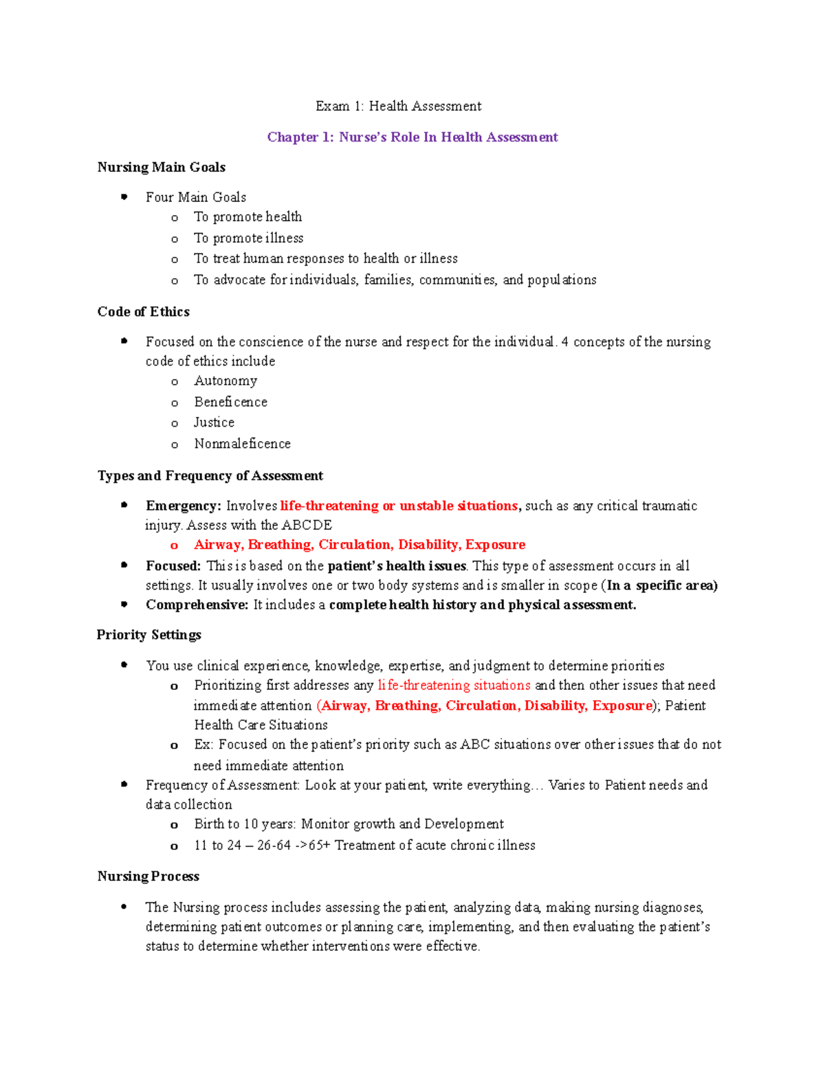 Exam 1 HA - Exam 1 Health Assessment - Exam 1: Health Assessment ...
