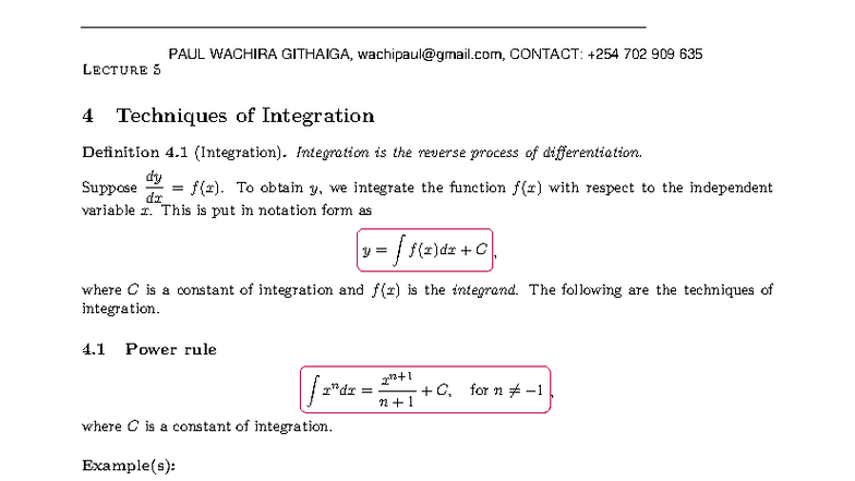 SMA 200 Calculus II - Lecture 5: Techniques of Integration - Studocu