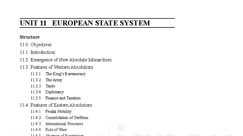 Unit 11: The European State System and the Rise of Absolutism - Studocu