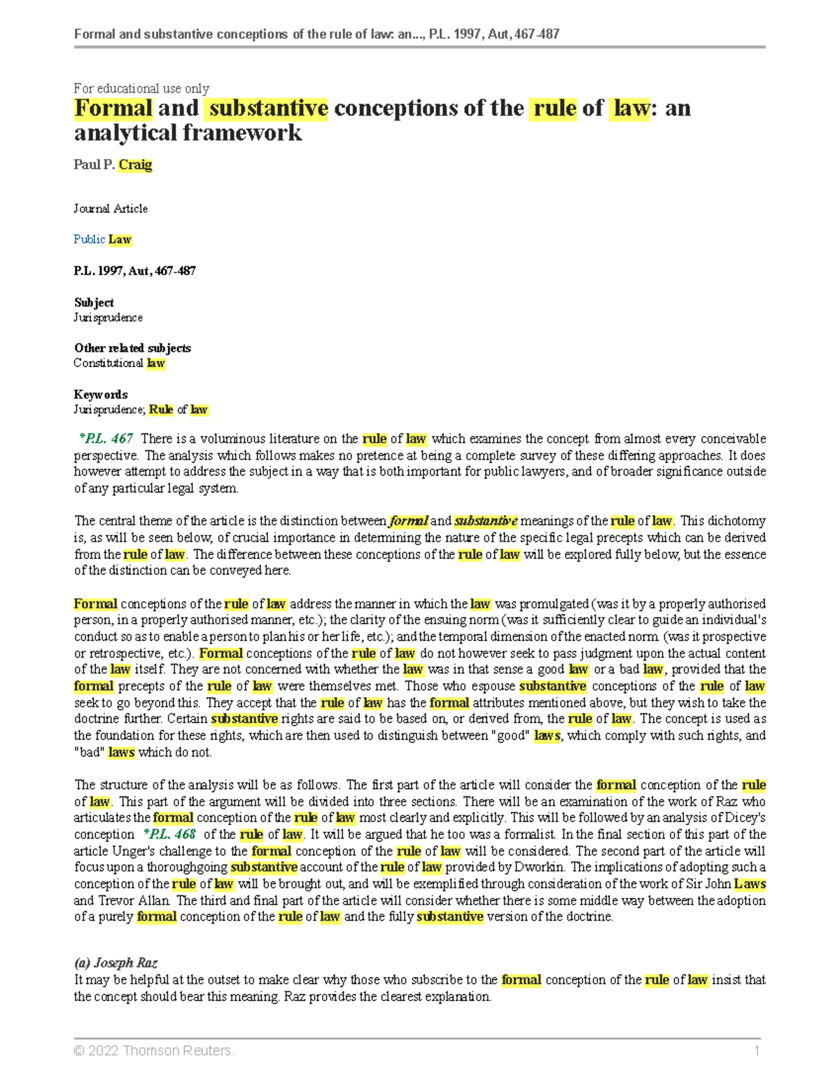 Formal and Substantive Conceptions of the Rule of Law: An Analytical ...
