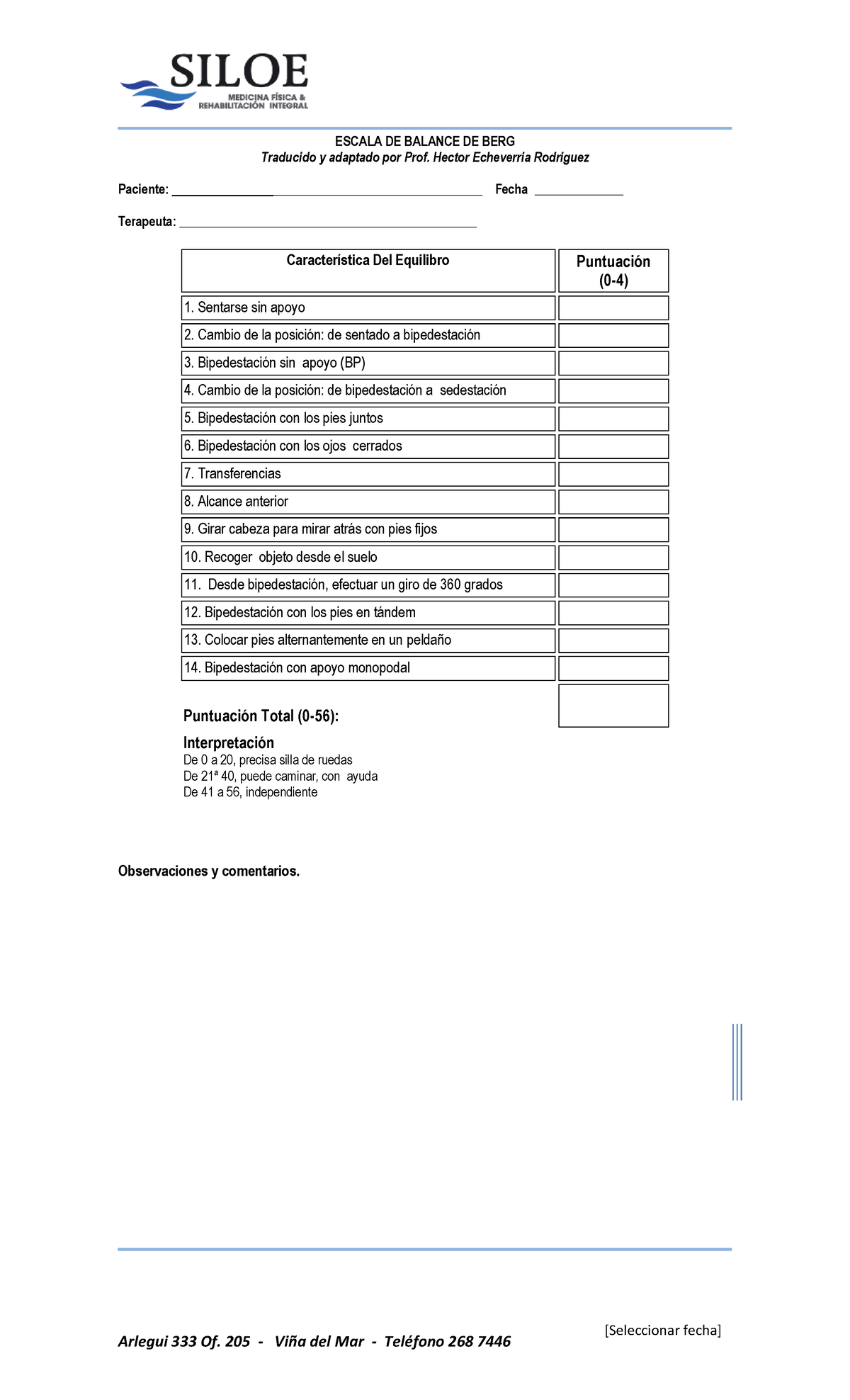 ESCALA DE BALANCE DE BERG - Test de Equilibrio y Puntuación - Studocu