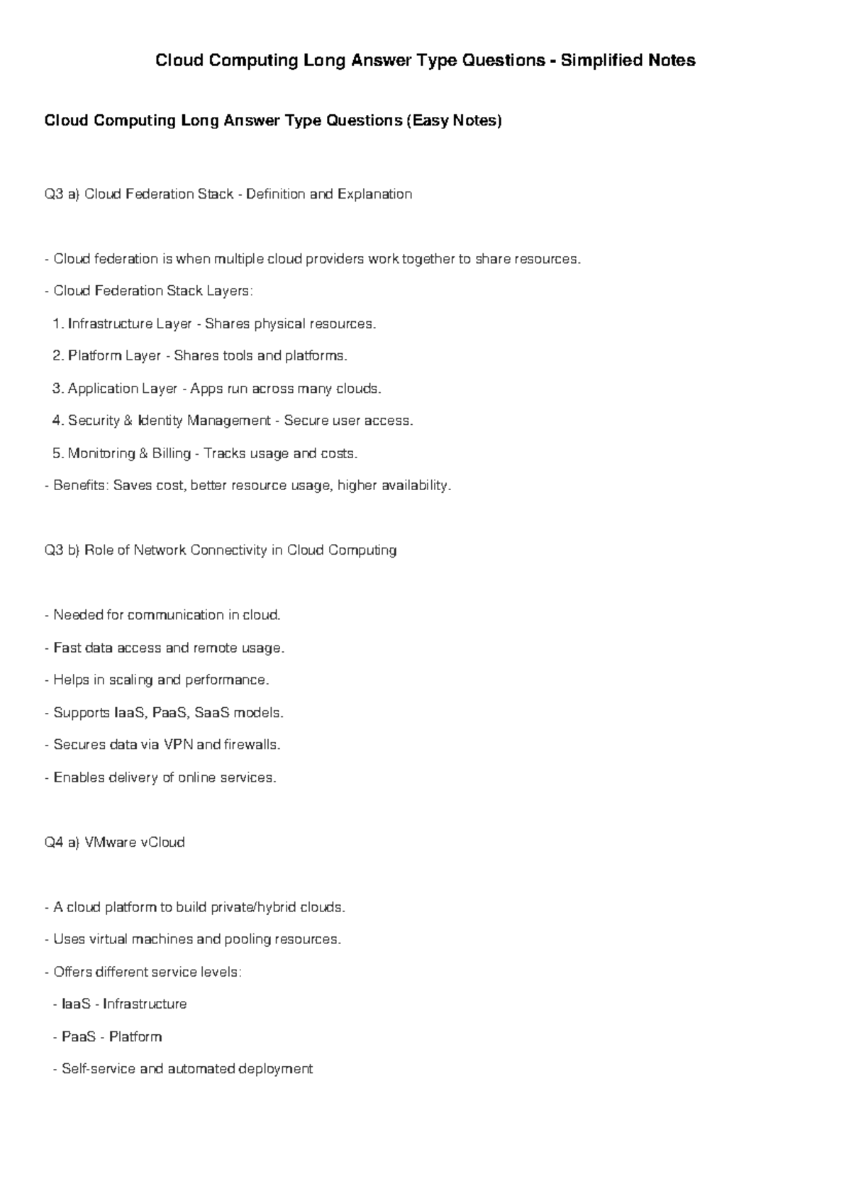 Cloud Computing (CS101) Long Answer Type Questions Simplified Notes ...