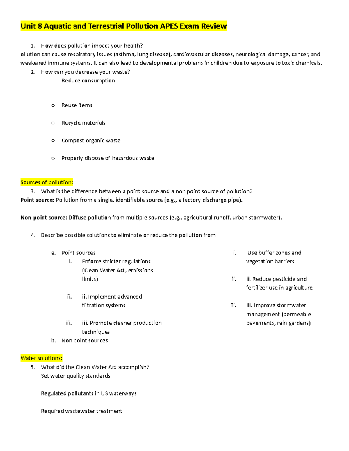 Unit 8 APES Exam Review: Aquatic & Terrestrial Pollution Insights - Studocu