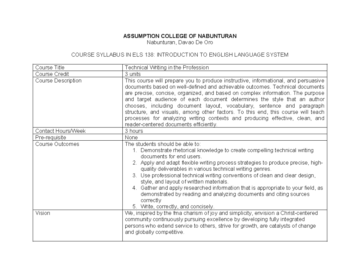 Syllabus for ELS 138: Introduction to English Language System - Studocu