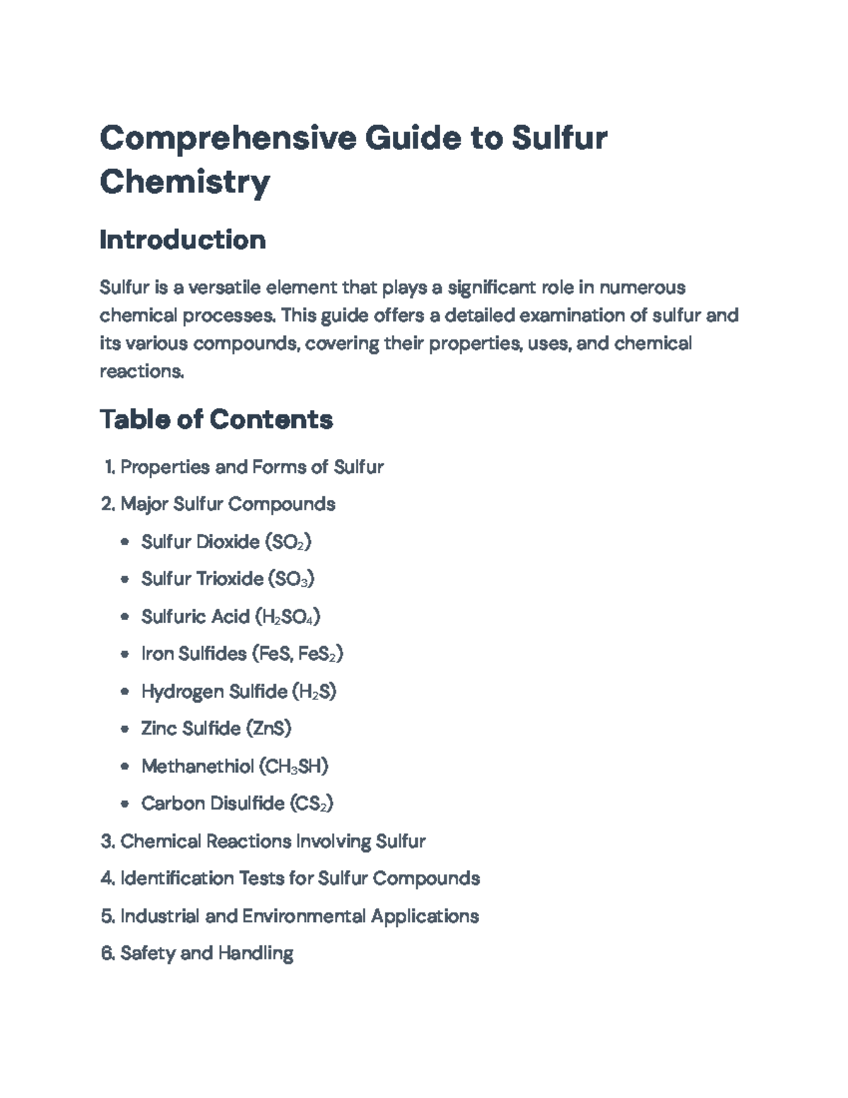Comprehensive Overview of Sulfur Chemistry and Applications ...