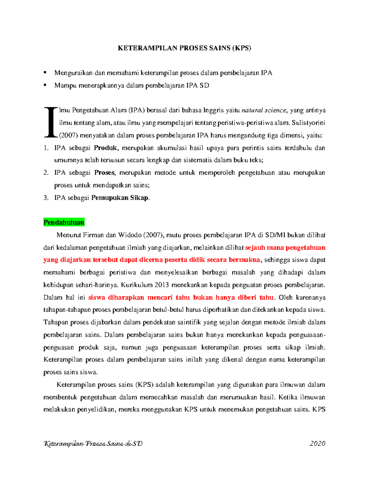 Keterampilan Proses Sains (KPS): Pengembangan dan Penerapan dalam Pembelajaran - Studocu