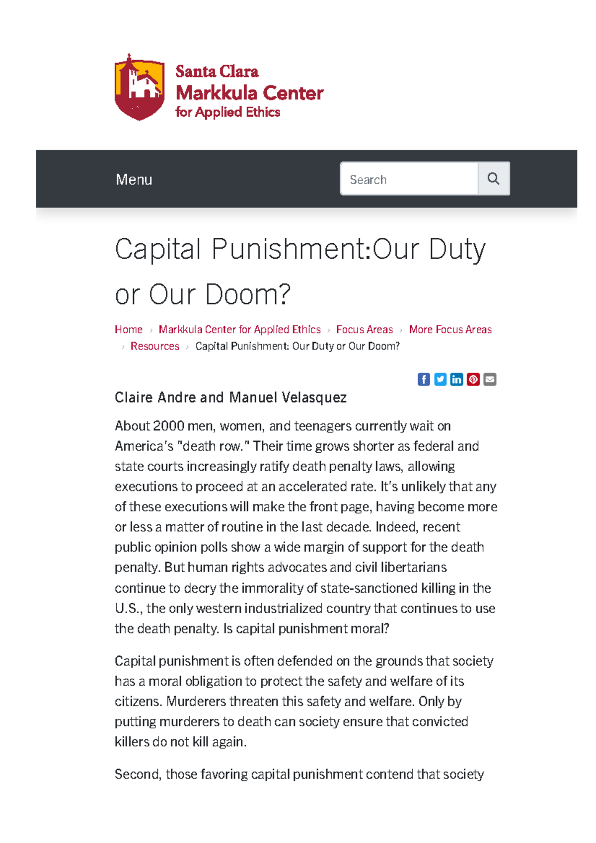 Capital Punishment: Our Duty or Our Doom? - Ethical Perspectives - Studocu