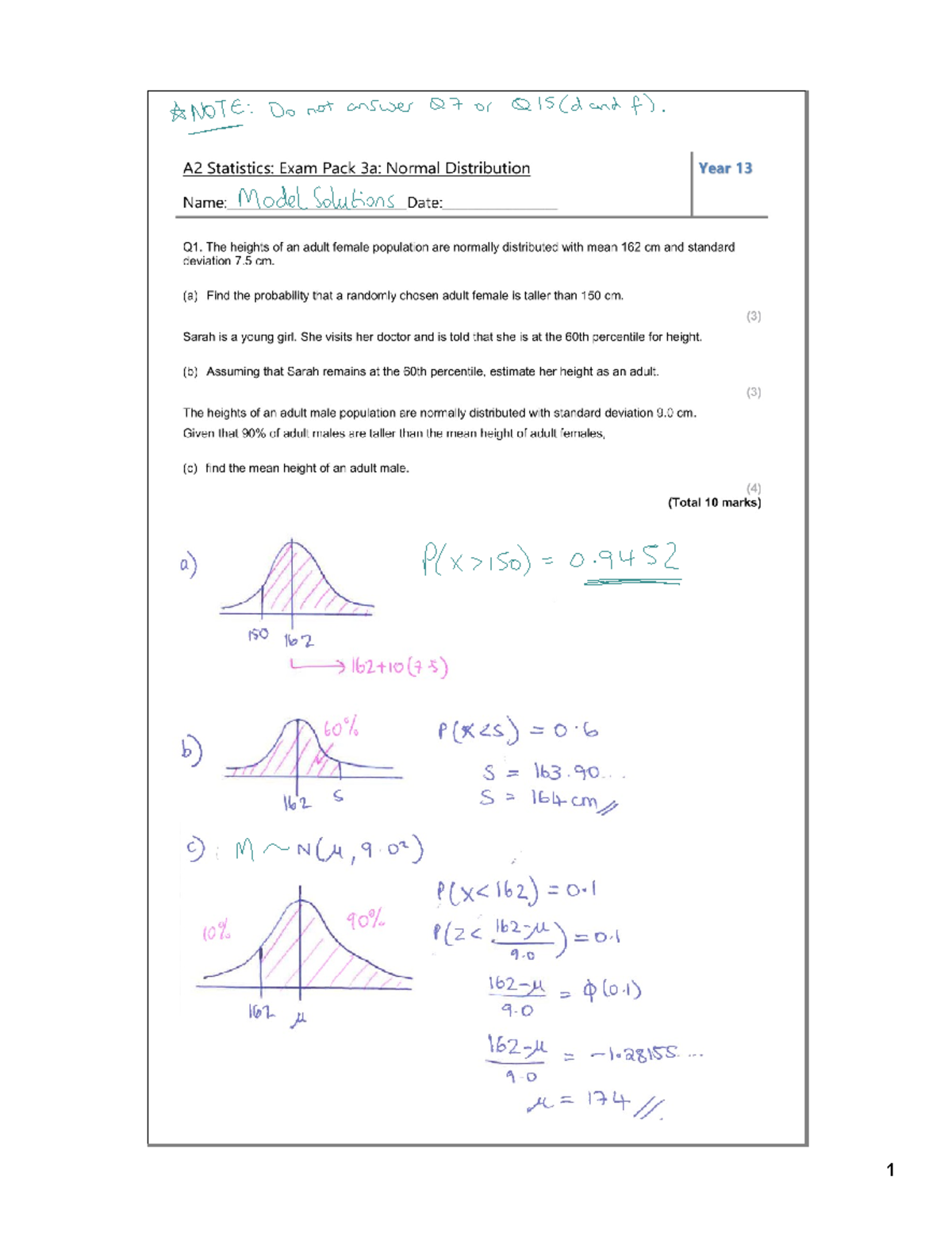 Exam Pack 3a: Normal Distribution Model Solutions - Studocu