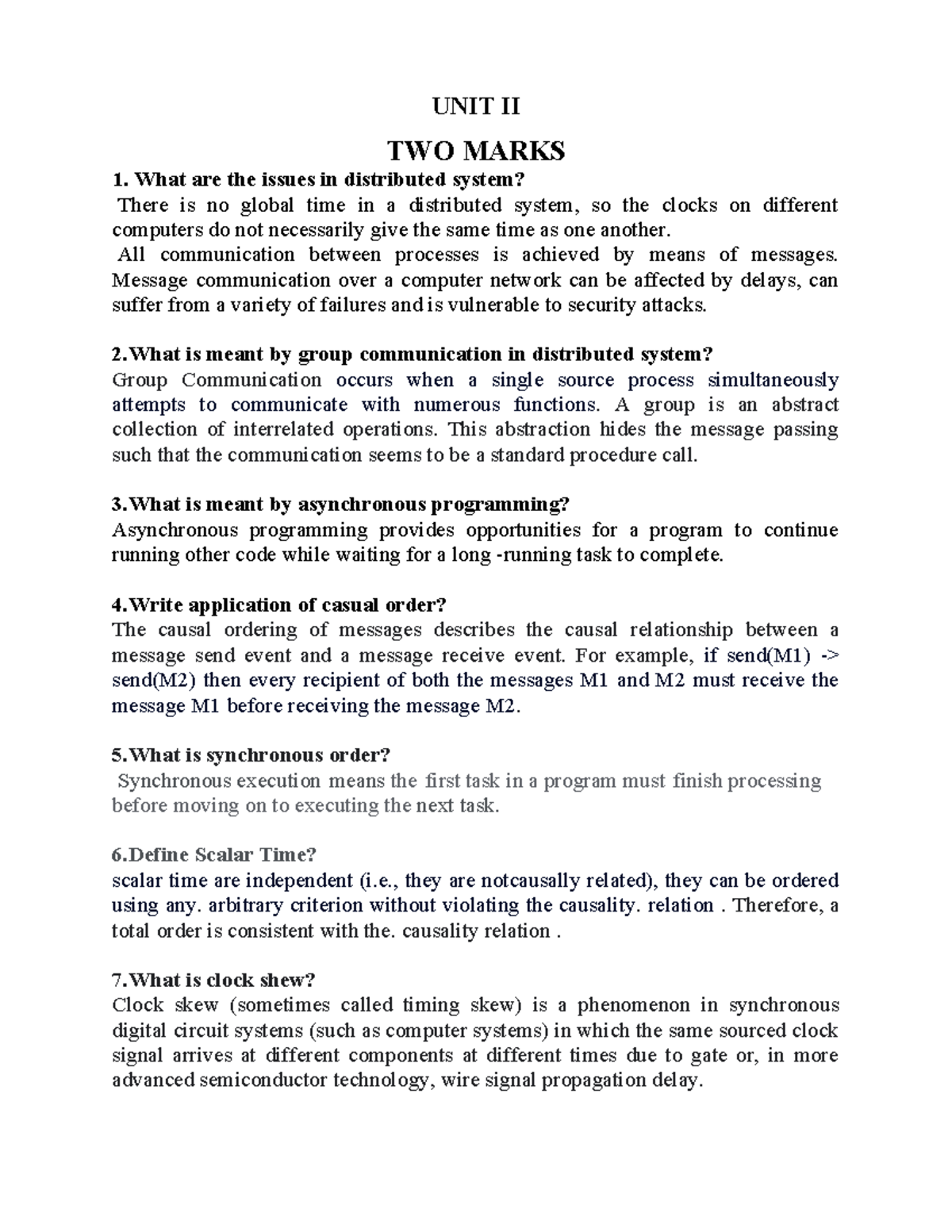 Distributed Computing - CS3551 - Important Questions for Unit II - Studocu