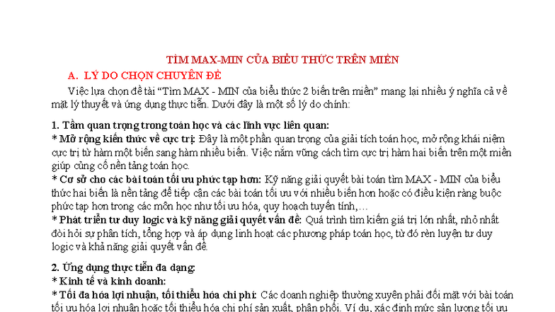 Final - TÌM MAX-MIN CỦA BIỂU THỨC TRÊN MIỀN - ####### TÌM MAX-MIN CỦA ...