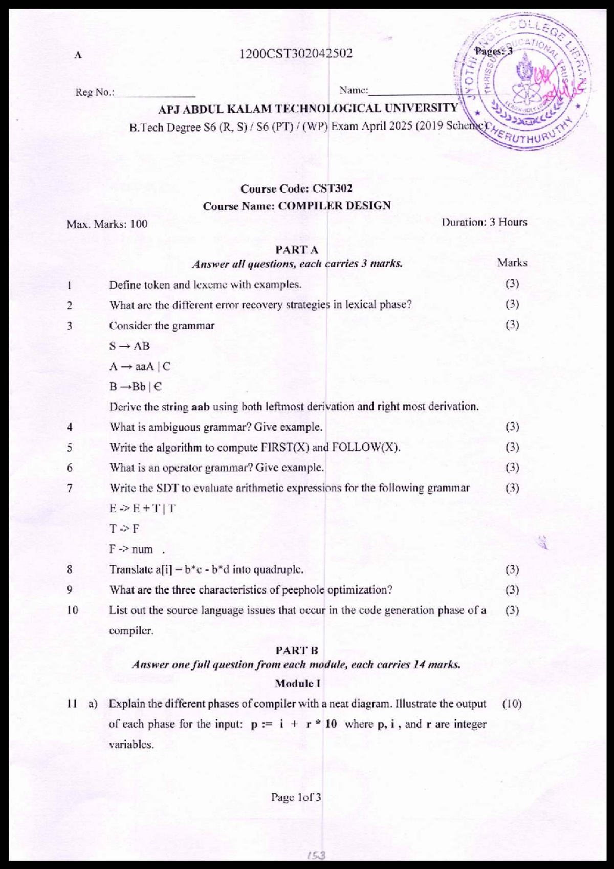 CST302 Compiler Design Final Exam Notes - April 2025 - Studocu