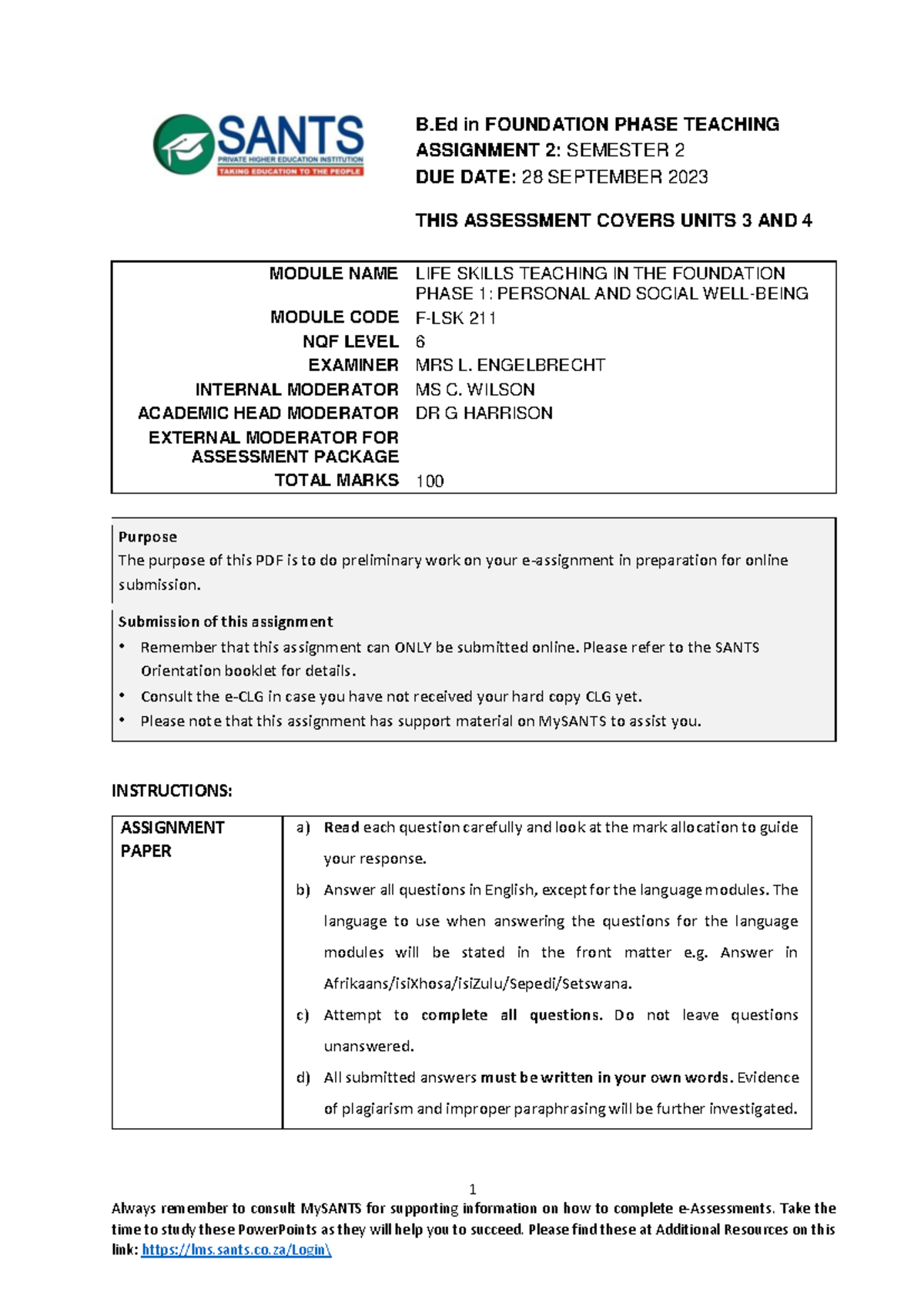 B.Ed F-LSK 211 Assignment 2: Personal & Social Well-Being Guide - Studocu