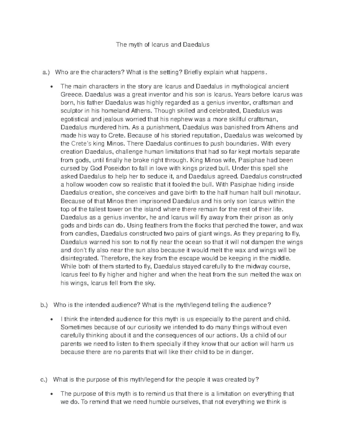 Myth of Icarus and Daedalus: Lessons on Limits and Consequences - Studocu