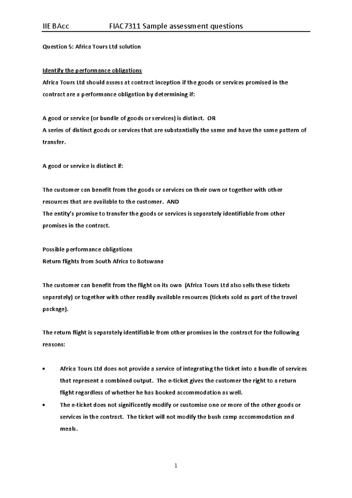 IIE BAcc FIAC7311 Sample Assessment: Africa Tours Ltd Performance ...