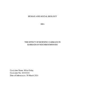 SBA Sample 2 workshop - HUMAN AND SOCIAL BIOLOGY SBA: RESEARCH PROJECT ...