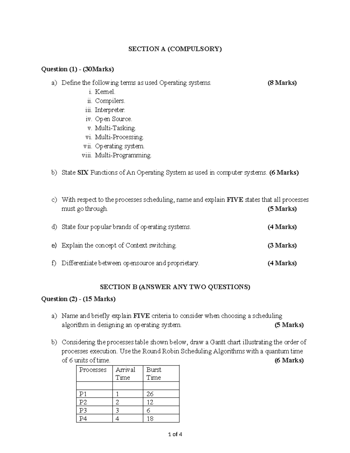 Operating systems questions for exam preparation (COMP 101) - Studocu