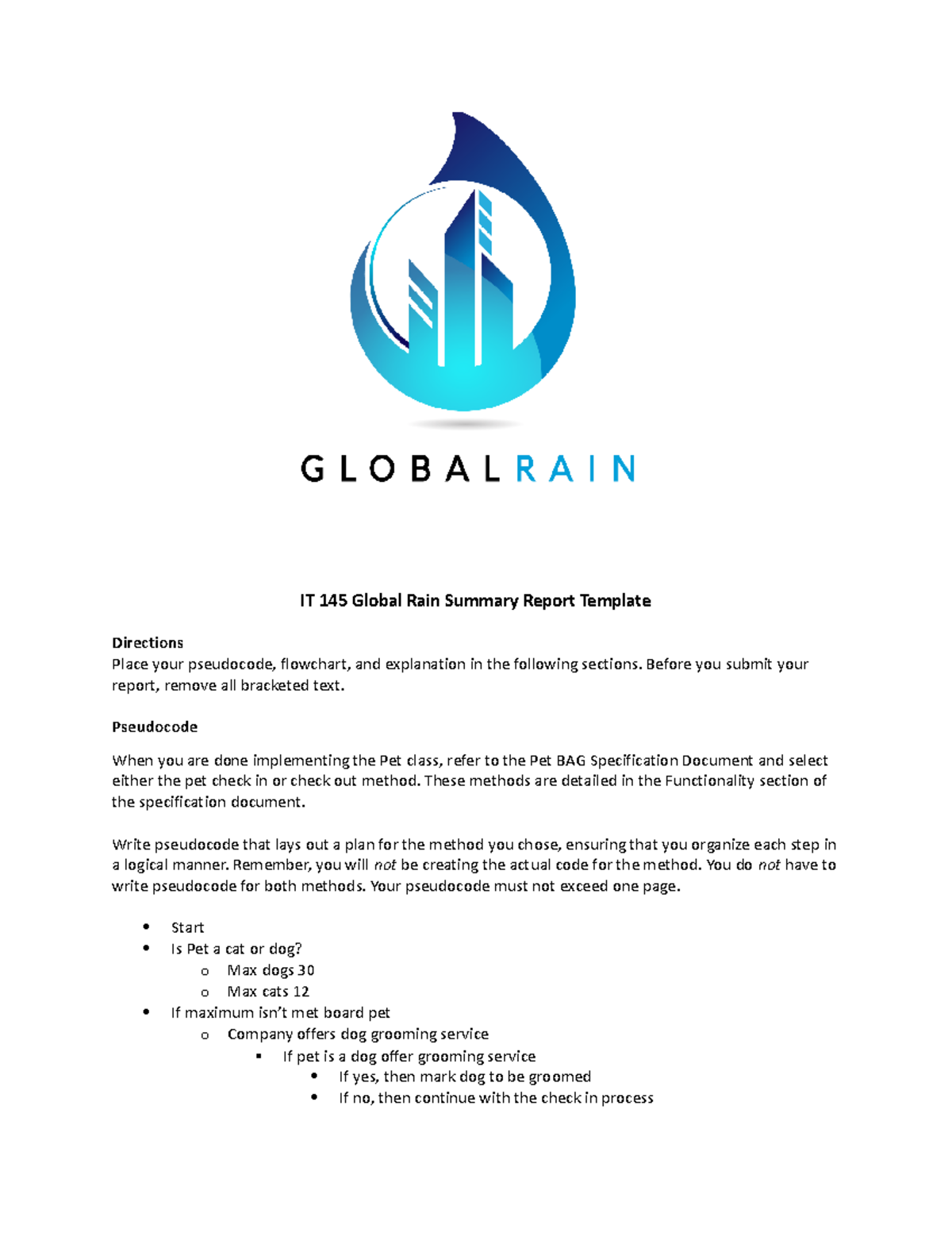 IT 145 Global Rain Summary Report - Before you submit your report ...