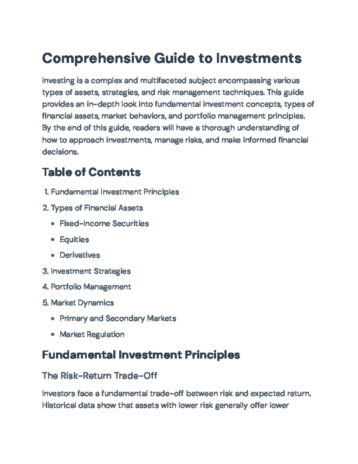Comprehensive Guide to Investments: Strategies, Assets, and Management ...