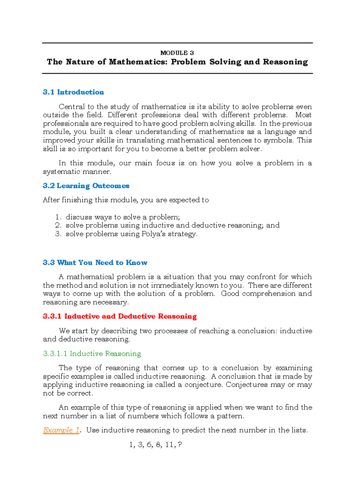 Module 3 Problem Solving - MODULE 3 The Nature of Mathematics: Problem ...