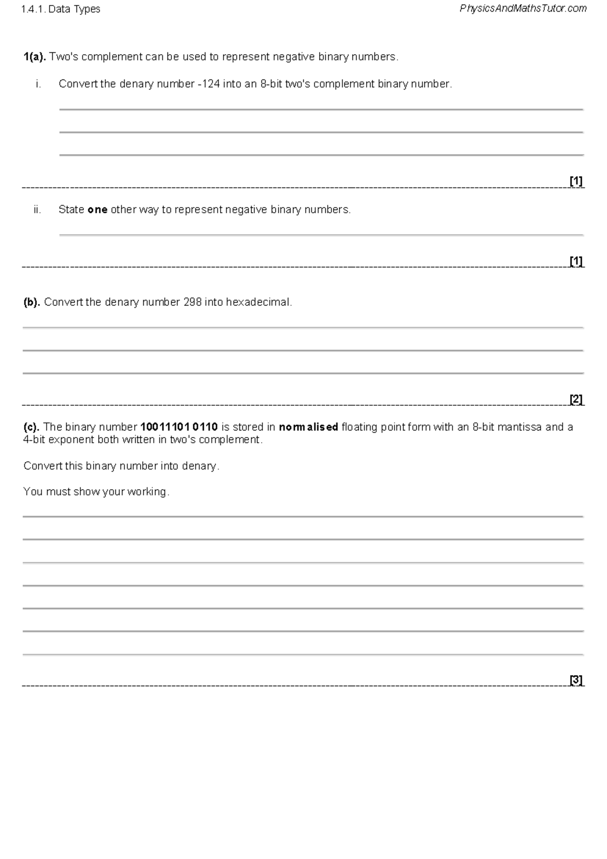 1.4.1. Data Types QP - A Level Computer Science Revision Practice - Studocu