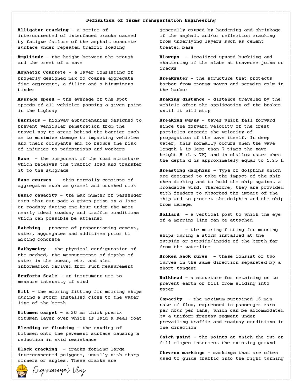 Definition of Terms in Transportation Engineering (ENG 101) - Studocu