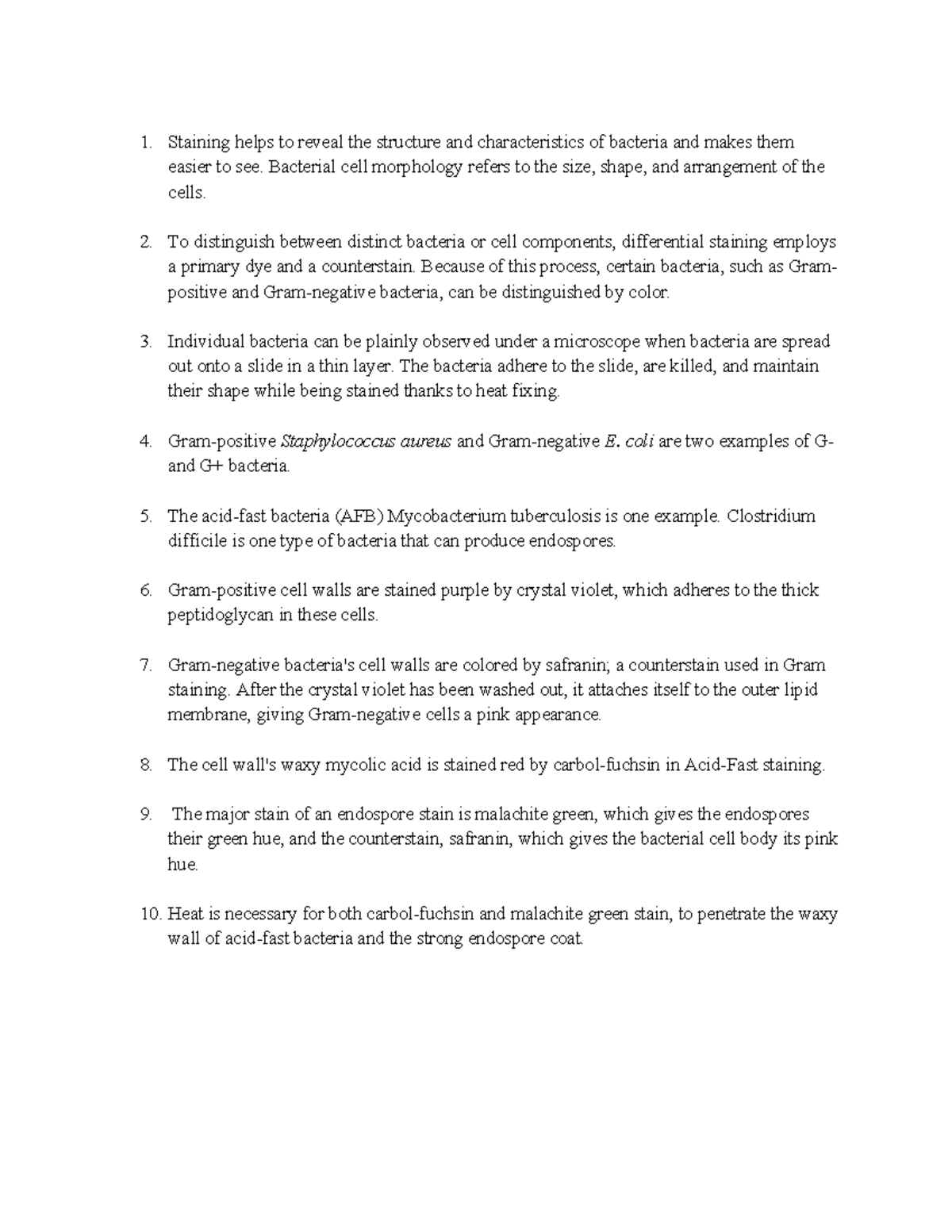 Bacteria Slide Prep & Staining Techniques (BIO 101) - Studocu