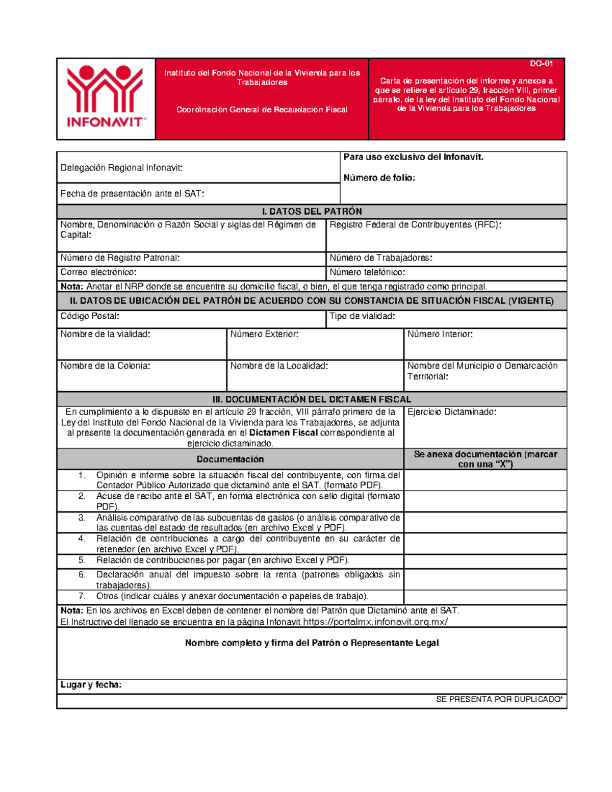 Carta de Presentación del Dictamen Fiscal DO-01 2025 para Infonavit ...