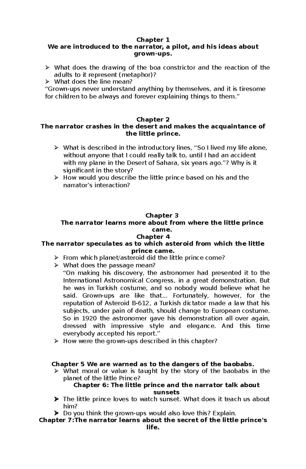 The-Little-Prince (ENG-101) Essay Questions and Analysis - Studocu