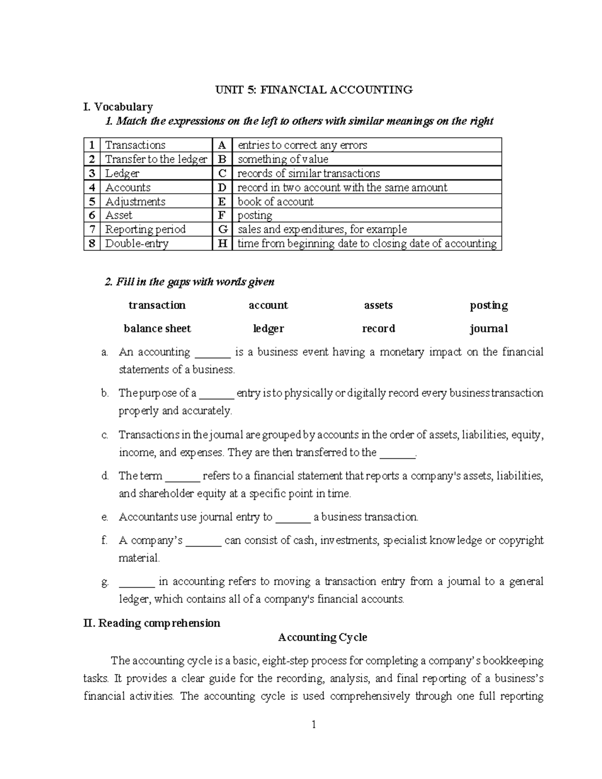 Unit 5-6 Accounting - abc - UNIT 5: FINANCIAL ACCOUNTING I. Vocabulary ...