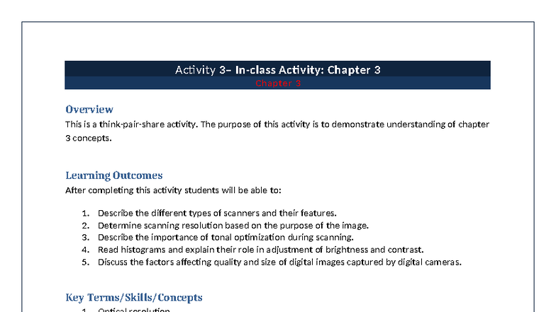 Chapter 3 Activity: Understanding Scanners and Digital Images - Studocu