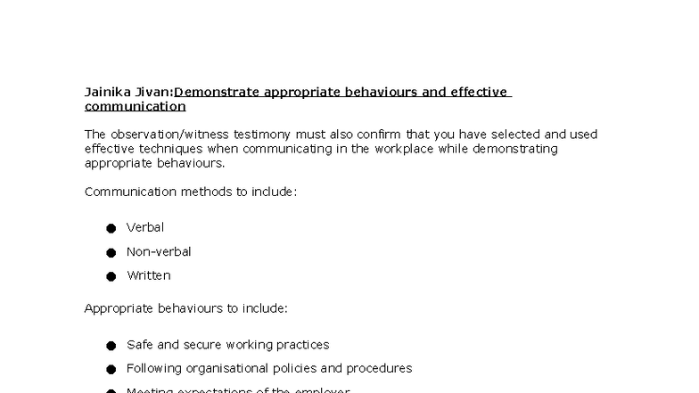 Unit 2: Effective Communication & Appropriate Behaviours in the ...