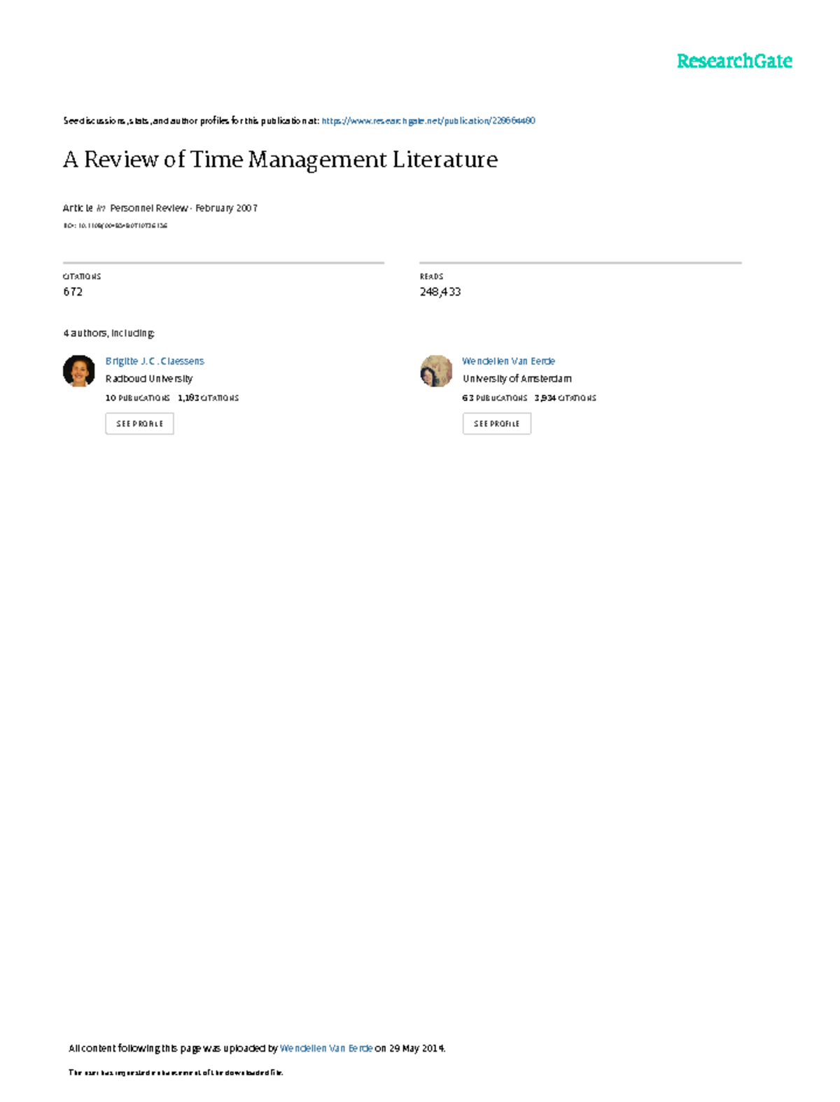 A Comprehensive Review of Time Management Research (PR 36) - Studocu