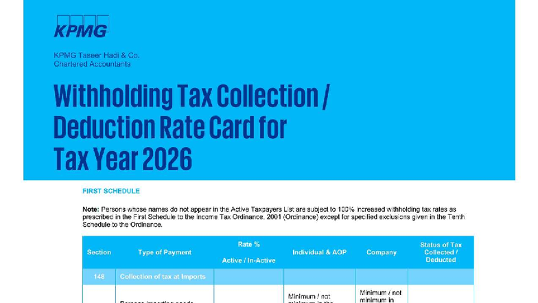 KPMG Withholding Tax Collection Rate Card for Tax Year 2026 - Studocu